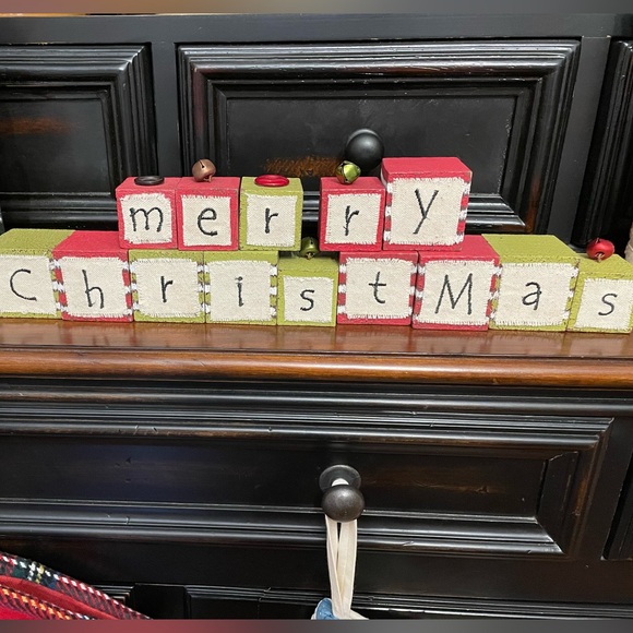 Holiday | New Primitive Country Merry Christmas Mantel Blocks Christmas ...